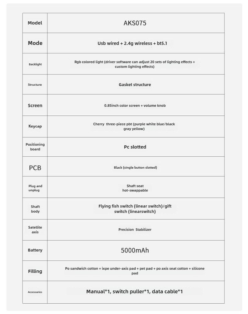 Ajazz AKS075 Wireless and Wired 3 Mode RGB Alice Mechanical Keyboard ...
