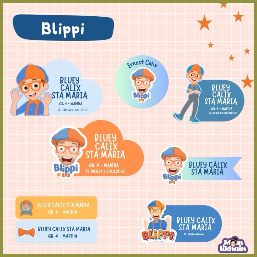 ☪ Personalized Blippi Name Stickers Water Proof Back to School ...