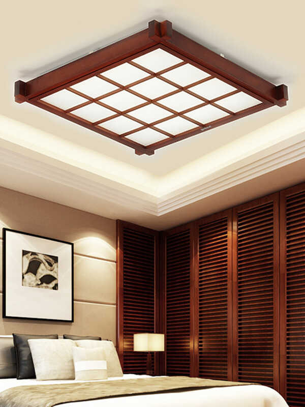 Simple modern Chinese ceiling LED solid wood square bedroom ultra-thin ...