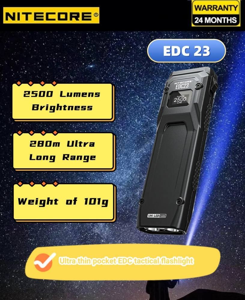 NITECORE EDC23 SABER Ultra Slim EDC Flat UHi LED Flashlight 2500Lumen USB-C Rechargeable Pocket ...
