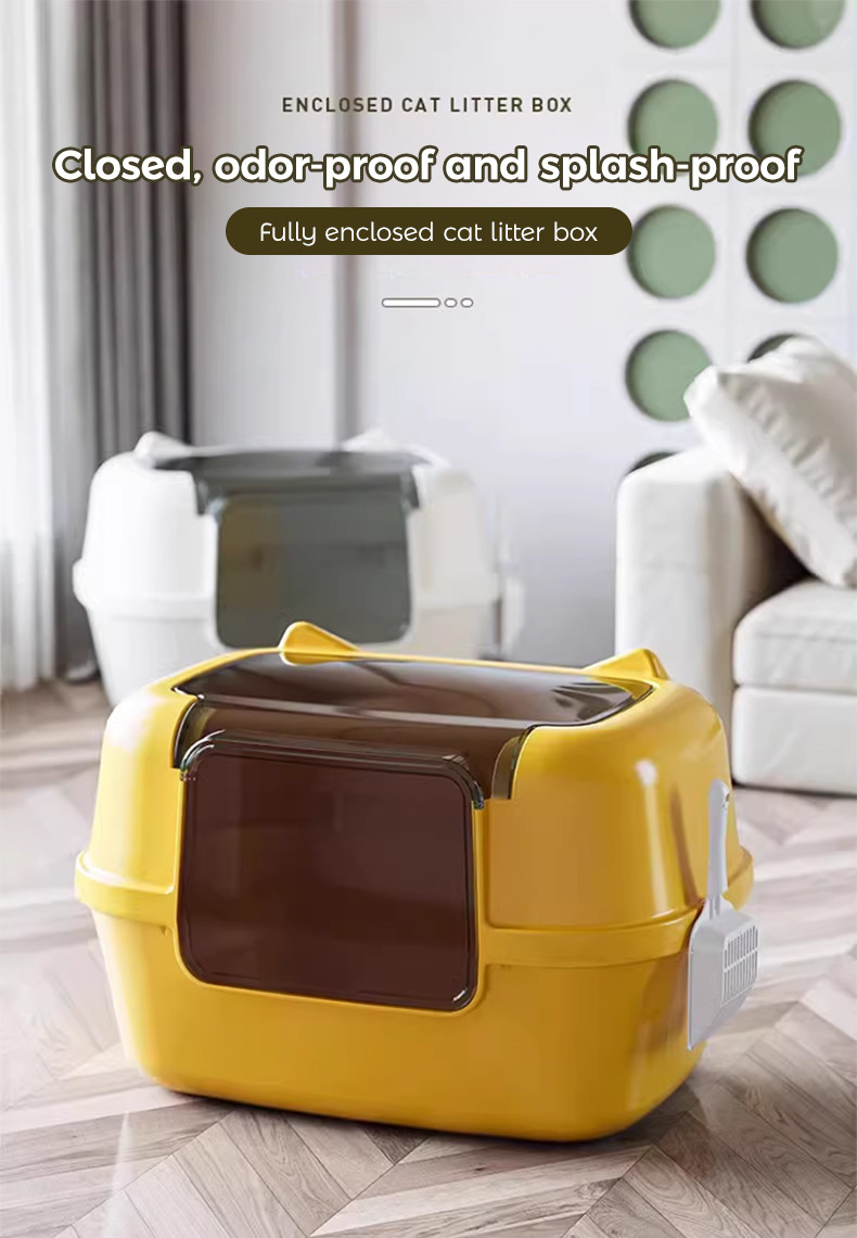Cat Litter Box Large With Scooper Fully Enclosed Cat Toilet Anti Spill ...