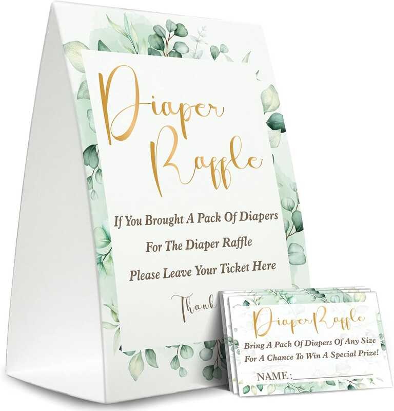 Diaper Sign,Diaper Raffle Kit (1 Standing Sign + 50 ing Cards),Greenery ...