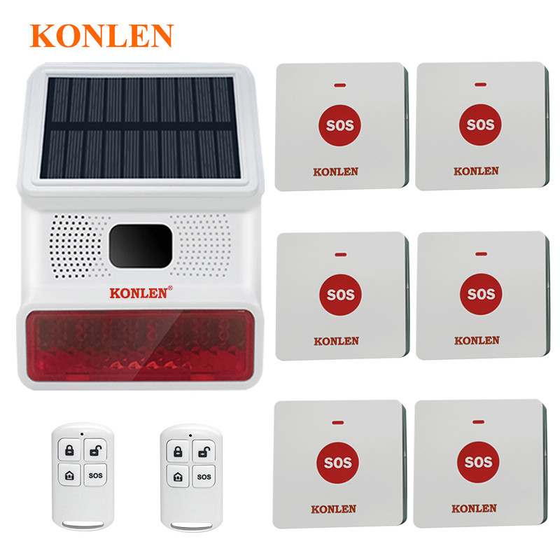 SOS Panic Pager Solar Siren Call Push Button Elderly Help Emergency ...