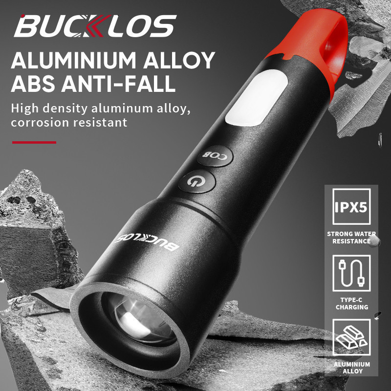 BUCKLOS LED Flashlight Aluminium Alloy Torch Light COB Super Bright ...