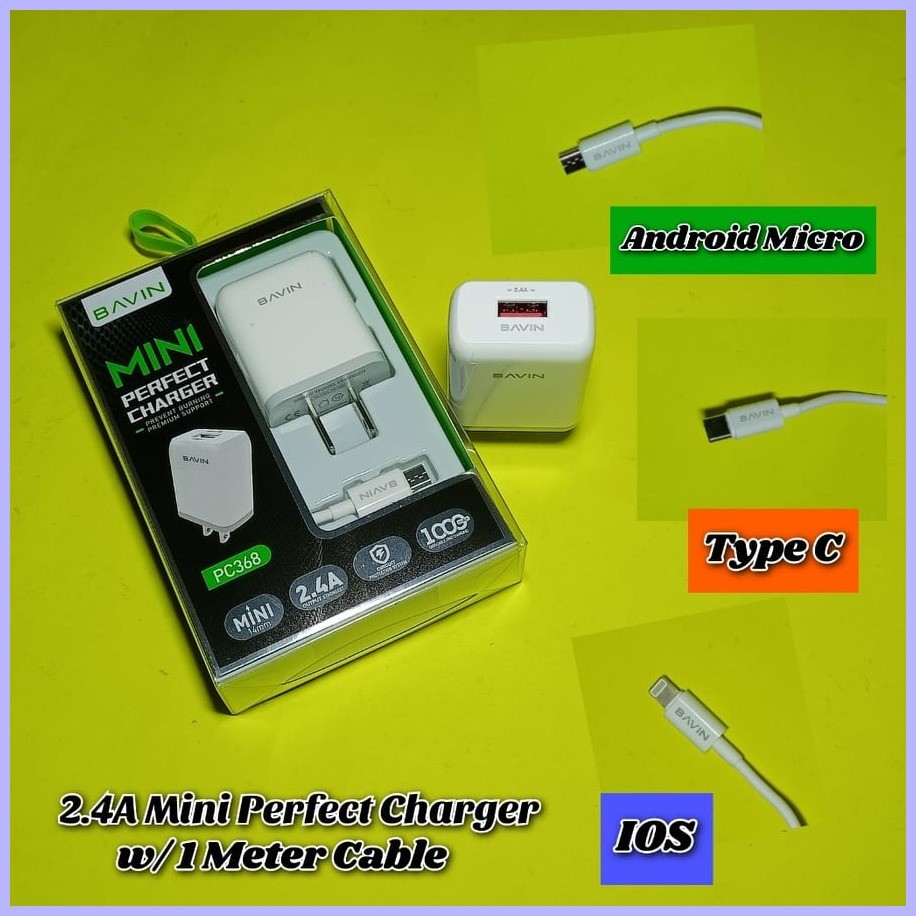 BAVIN FAST CHARGER 2.4A mini (PC368) FOR ANDROID/ IPHONE/ TYPE C ♀ ...