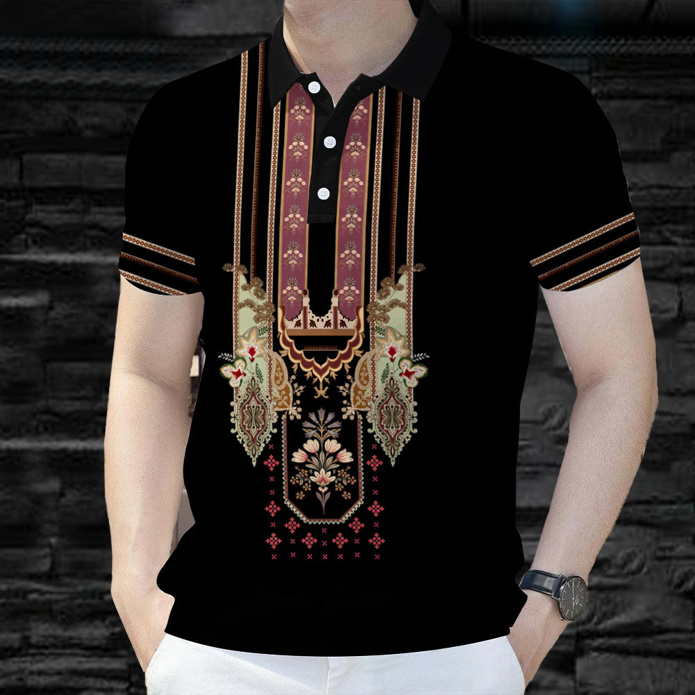 Men's Retro Balong Button Polo Shirt, Casual Short-sleeved Oversized T ...