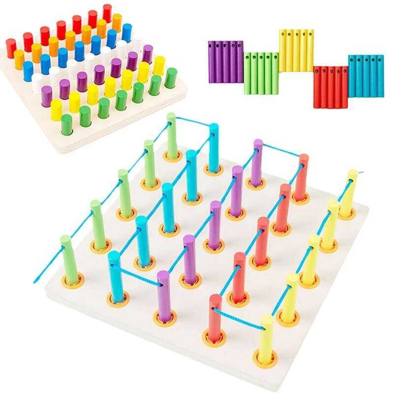 Kids Montessori Rainbow Boards Stringing Sensory Toys Color Sorting ...