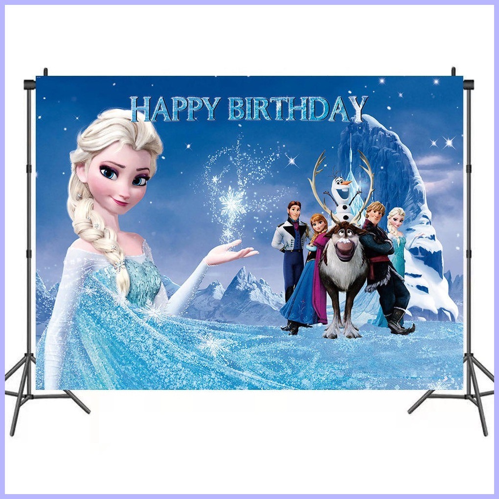 100x150CM Frozen Theme Backdrop Happy Birthday Background Anna Elsa ...