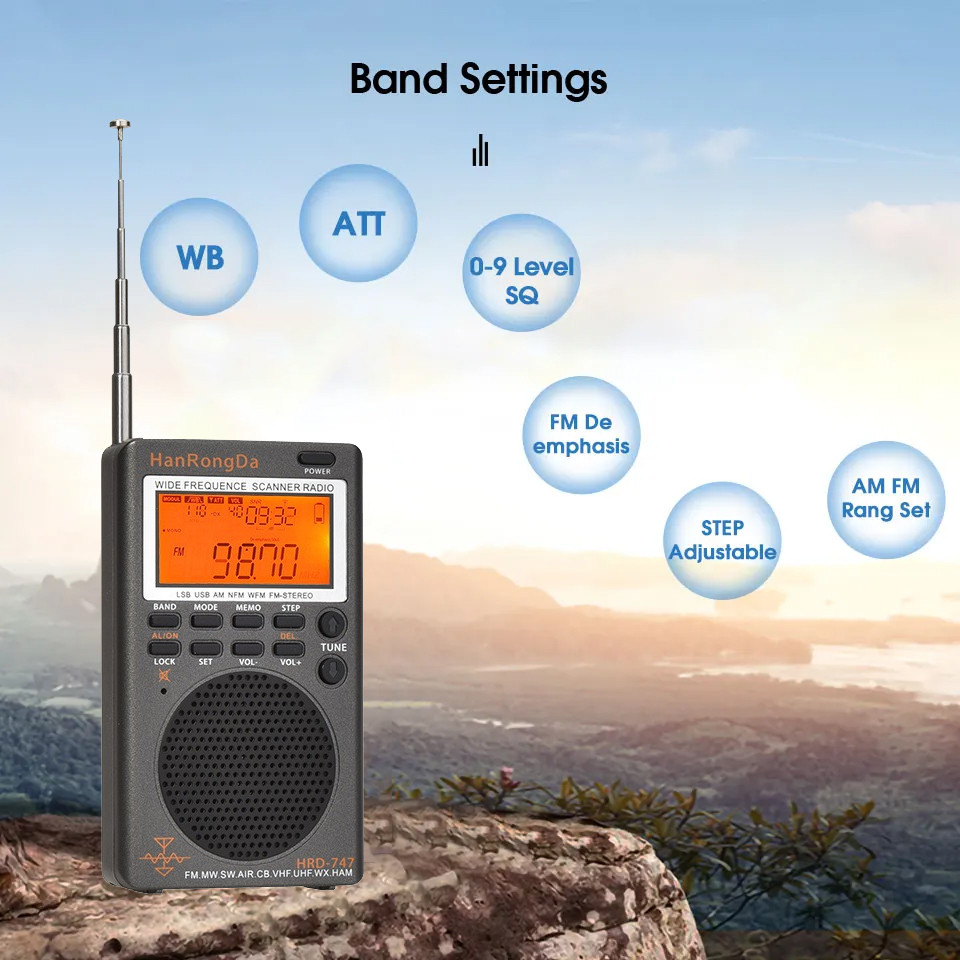 Portable SSB Shortwave Radio FM MW SW LSB AIR CB VHF UHF Full Band NOAA ...