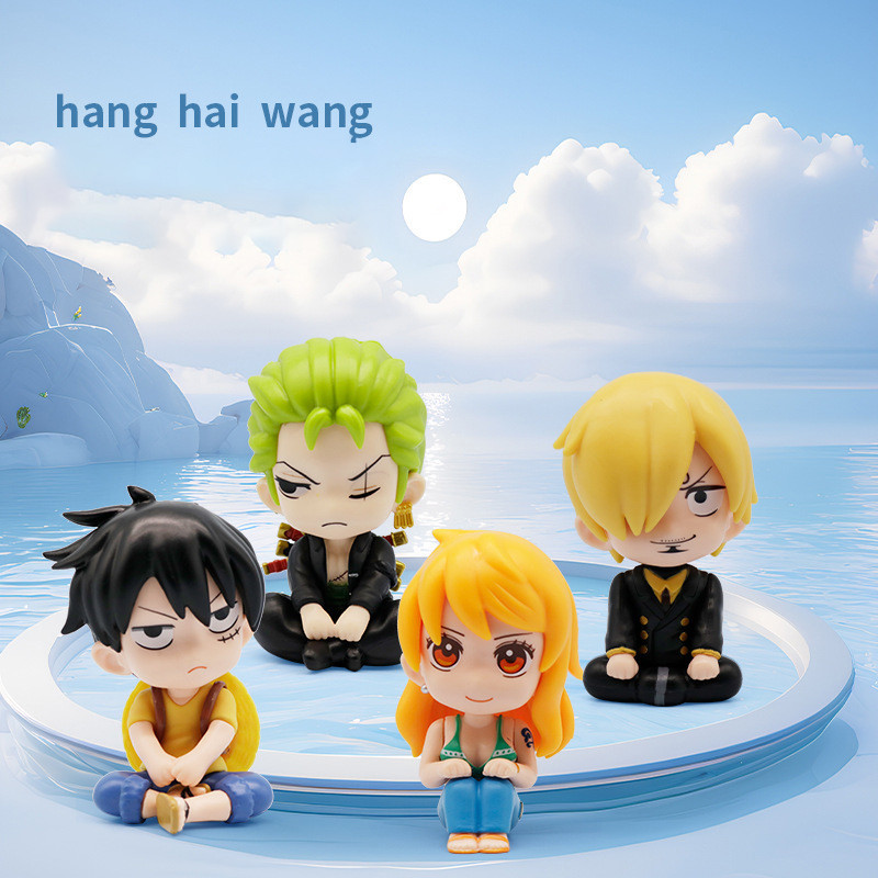 One Piece Anime Figure Sitting Laughing Luffy Action Figures Kawaii ...