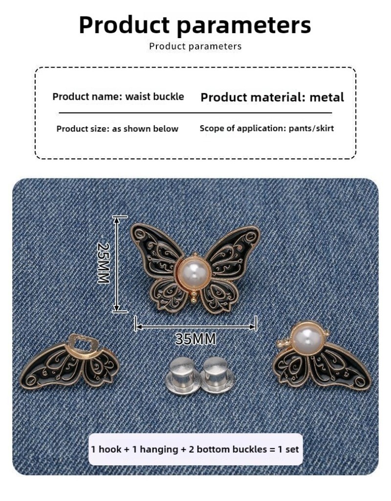 Pearl Butterfly Narrow-Waist Buckle Detachable Nail-Free Seam-Free ...