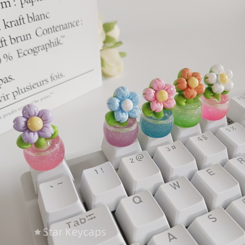 ESC Keycaps 3D Potted Plant Flower PBT for Mechanical Keyboard Creative ...