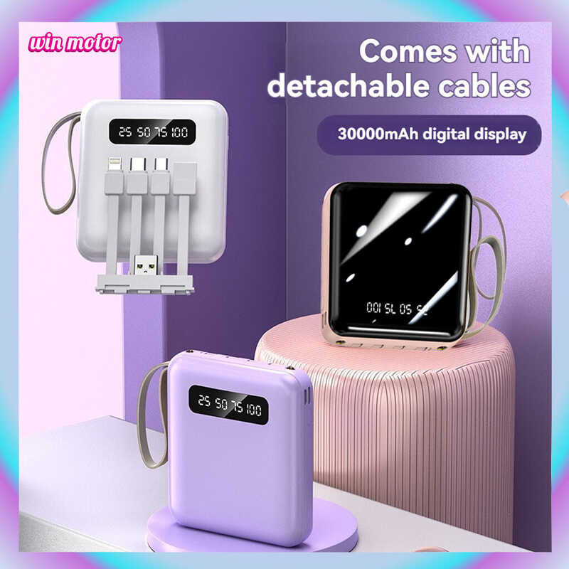 8A Portable Mini Power Bank 30000Mah 4 Cables Intelligent Digital LED ...