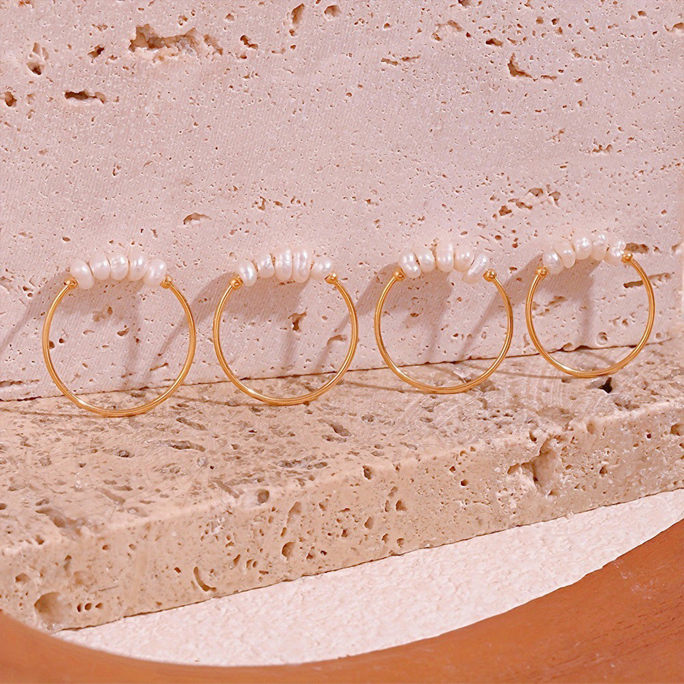 St.delan Natural Freshwater Pearl Thin Ring Rings 18k Gold Titanium ...