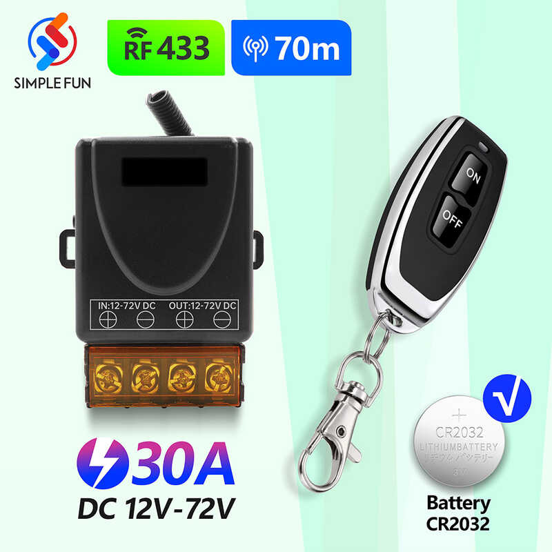 433Mhz Wireless Remote Control Switch 30A DC 12V 24V 48V 72V High Power ...
