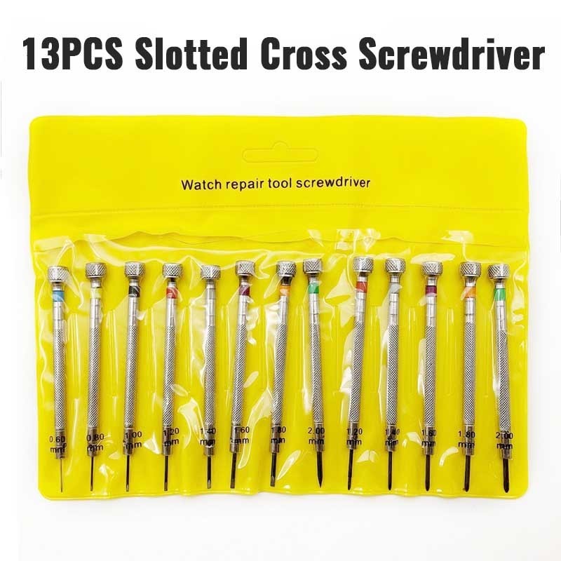 13PCS 0.6-2.0mm Slotted Cross Screwdriver Set Link Pin Remover Watch ...
