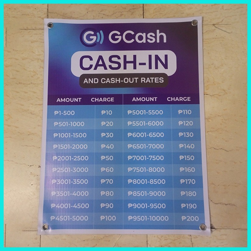 ๑ GCASH RATES Tarpaulin Banner FREE Eyelets Cash-In & Cash-Out ...