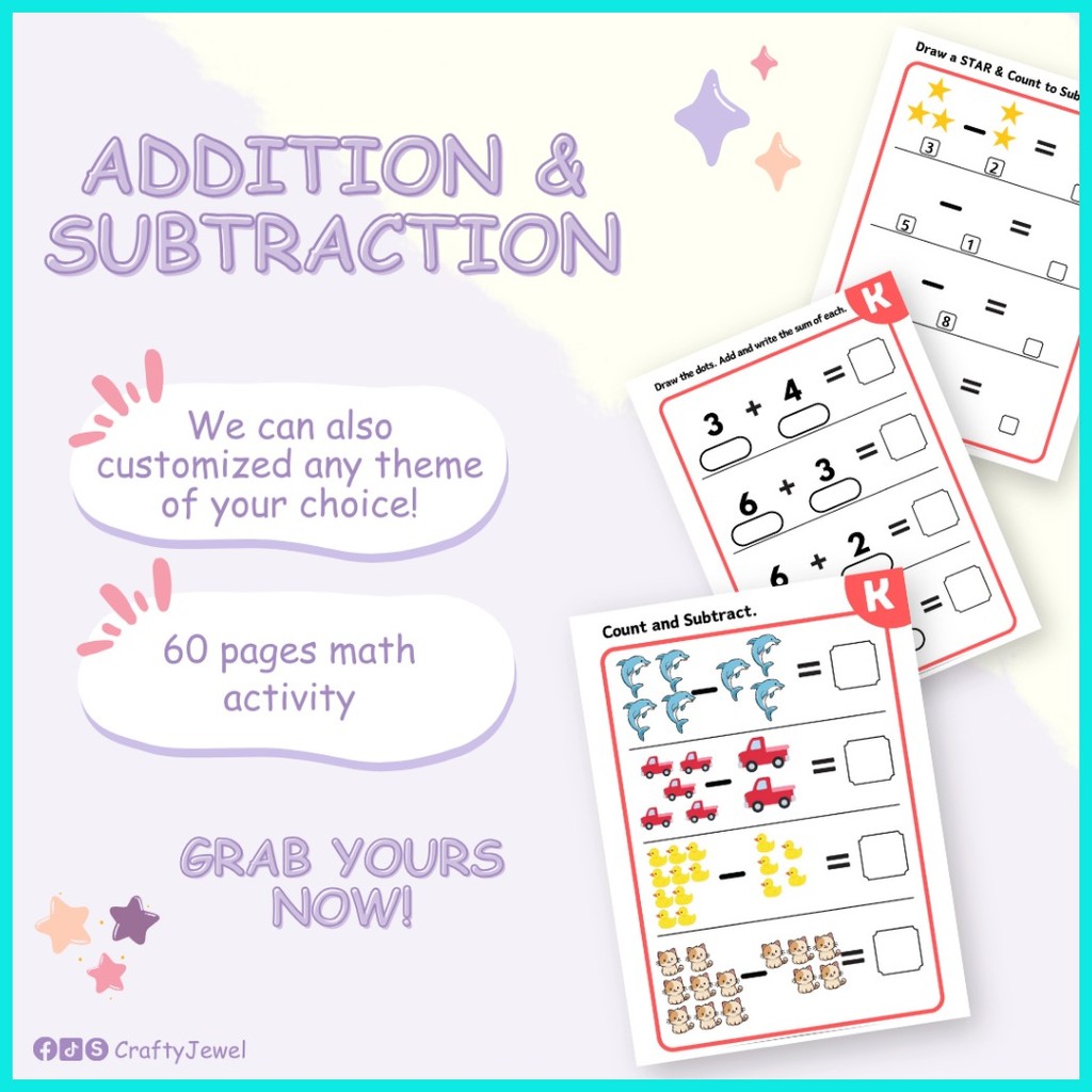 ☂ MATH BOOKLET FOR KINDER ADDITION AND SUBTRACTION (60PAGES) | Shopee ...