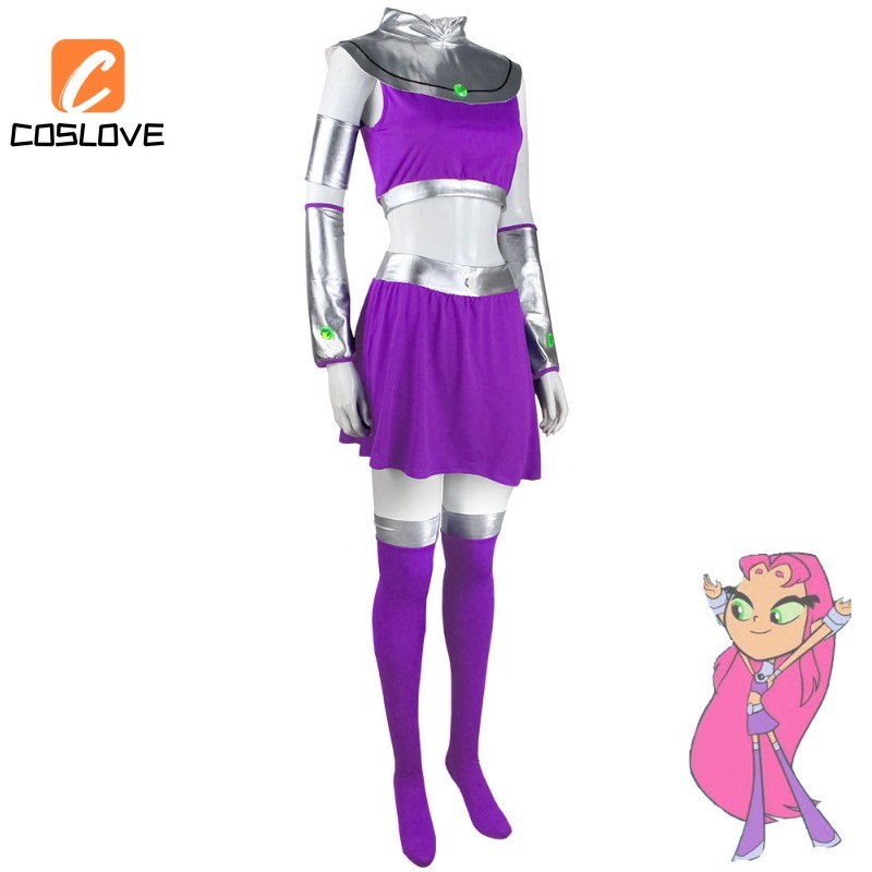 Anime Hero Teen Titans Starfire Cosplay Clothing Full Set Costume Suit ...
