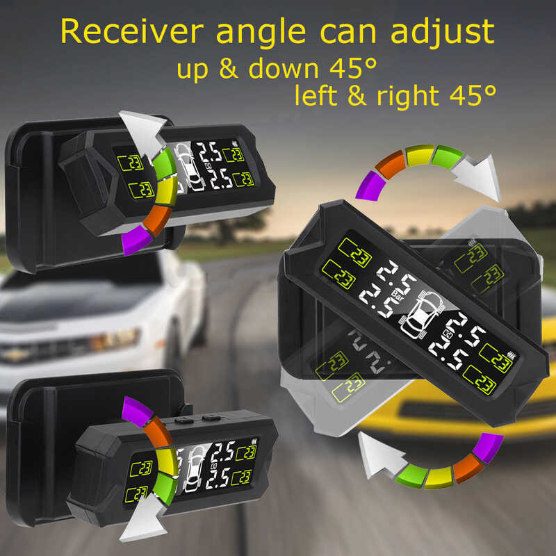 Car EKLEVA Tire Pressure Alarm Monitoring System Solar Power Charge TPMS Add Bracket Adjust The ...