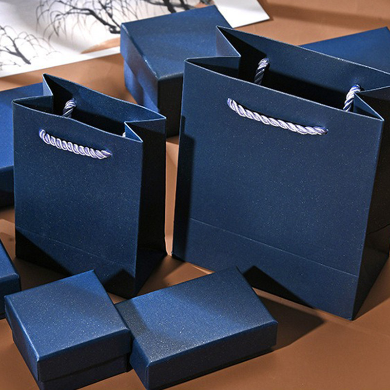 Retro Navy Color Paper Box Classic Vintage Pearly Blue Jewelry Storage ...