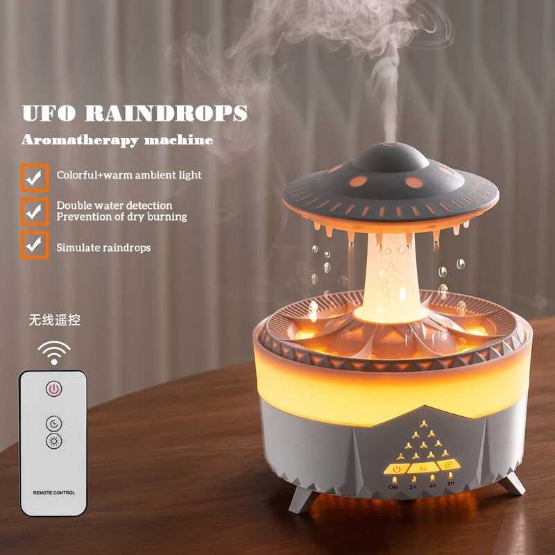Remote Air Smart LED Mushroom Rain Essential Oil Diffuser With Colorful ...