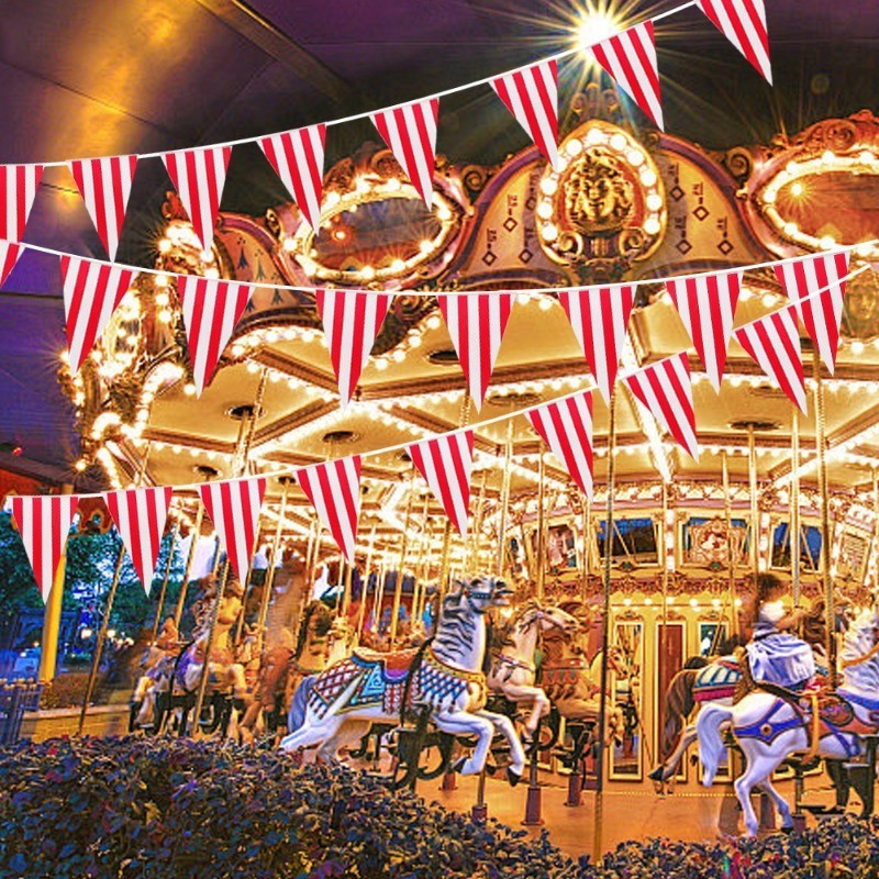 10M Carnival Theme Party Flag Decorations - White Striped Pennant ...