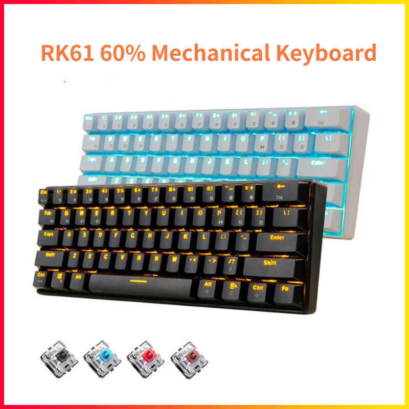 61 Keys New Rk61 Bluetooth Wireless White LED Backlit Ergonomic Nical ...