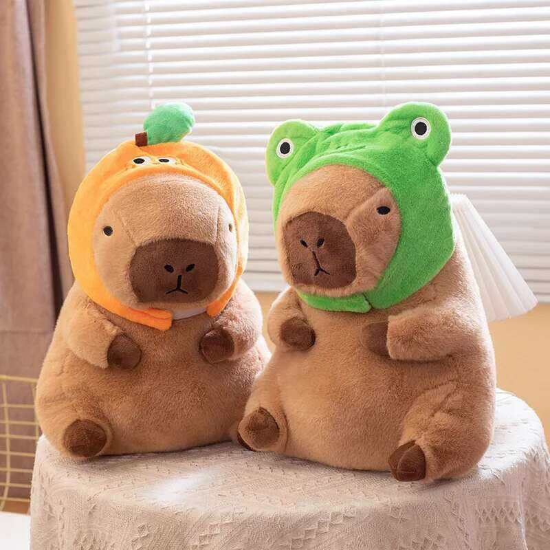 New 30/40Cm Frog Hat Capybara Plush Toy Simulation Wearing Orange Hat ...