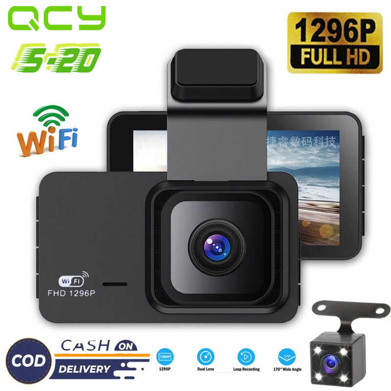 QCY S-20 Dashcam Wifi 1296+1080P Full HD Car Camera Recorder Dual Lens ...