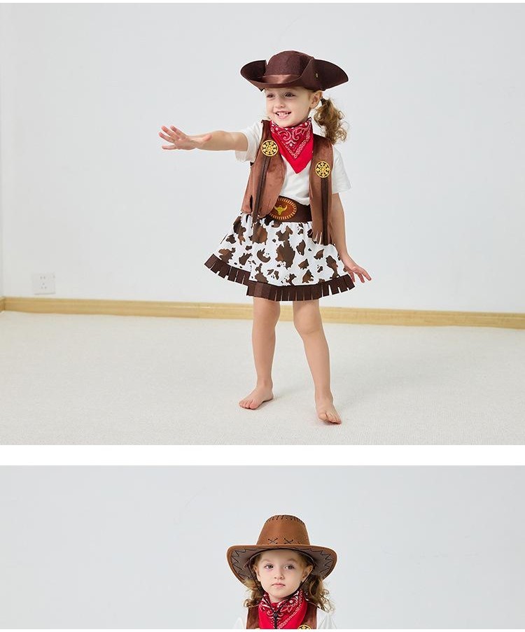5pcs Sets Cowboy and Cowgirl Costume for Kids Girl Skirt Vest Shirt ...