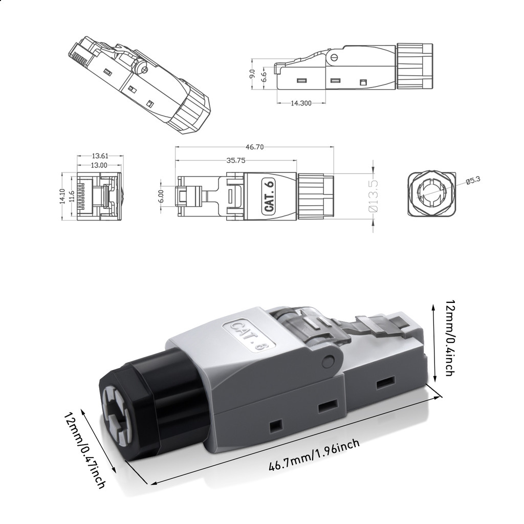 ZoeRax RJ45 Connector Tool-Free, CAT6 Field Termination Plug, Gold ...