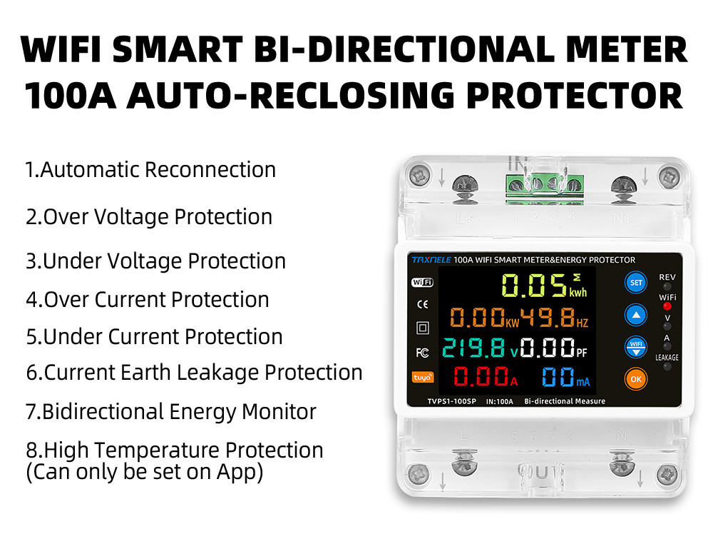 TUYA WiFi Smart Earth Leakage Over Under Voltage Protector Relay Breaker Energy Power kWh Meter ...