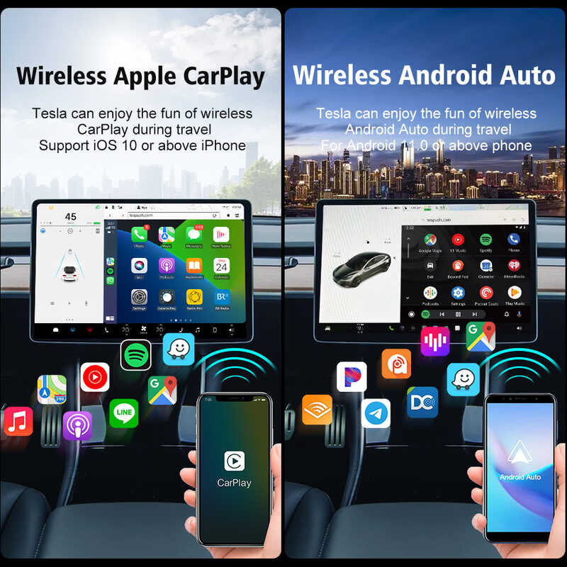 T2c Carkit Wireless For Android Auto Adapter For 3 Model Y S X BT ...