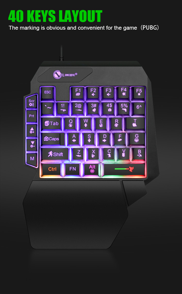 METMI x Limeide GK-103S 40Keys One-handed Wired USB Gaming Keyboard for ...