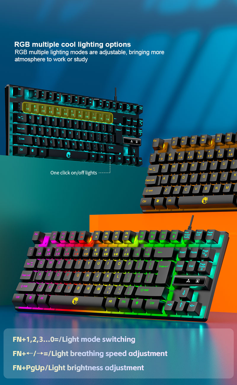 Zeus® x Raiku RK-87 87-key wired gaming keyboard membrane type multi-function RGB backlight for ...