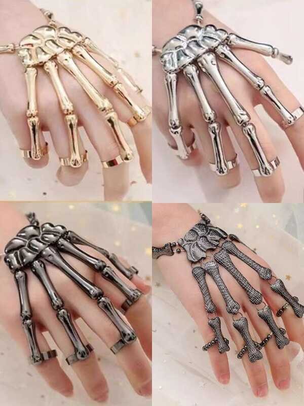 Exaggerated Punk Skull Bracelet Hand Back Chain Hand Bone Chain Metal ...