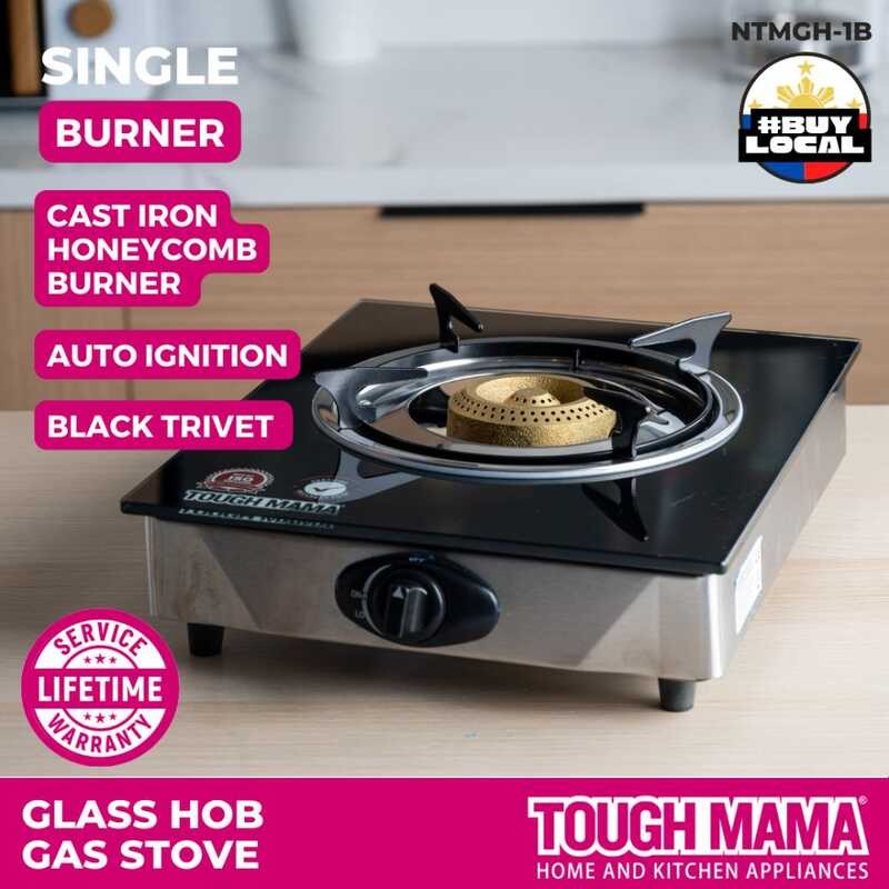 Tough Mama Black Glass Hob Single Burner Gas Stove Auto Ignition ...