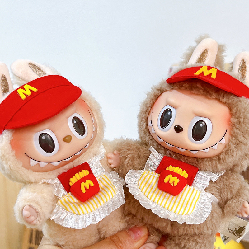 17cm Labubu Macaron V1 V2 Clothes Labubu McDonald's Apron Plush Doll ...