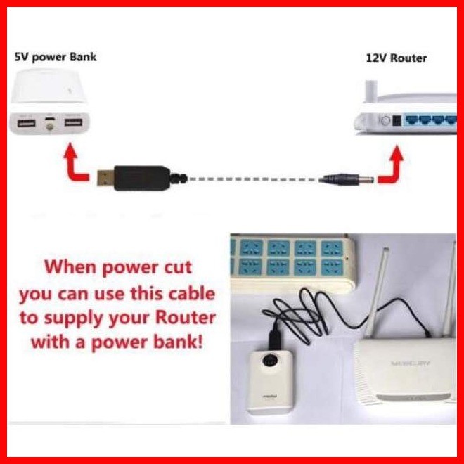 ∈ WiFi to Powerbank Cable USB DC 5v to 12v Power Boost Cord step-up for ...