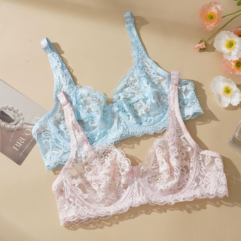 Women's Soft Lace Sexy Hollow Bra Non-padded Underwire Adjustment ...