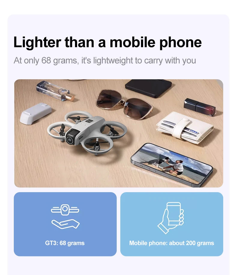 GT3 Mini With LED Foldable Drone GPS 8K HD Dual Camera Brushless Motor ...
