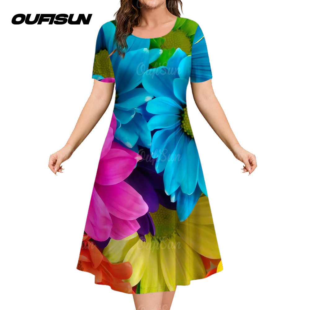 2025 New Beautiful Women's Dress Colorful Sunflower Print Sublimation ...
