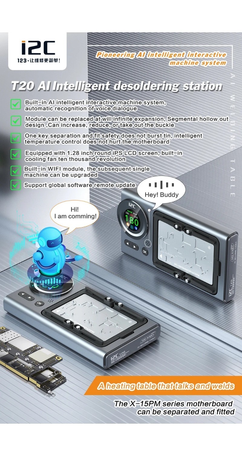 I2C T20 AI intelligent desoldering preheating station is suitable for Apple X-15 Android PCB IC ...