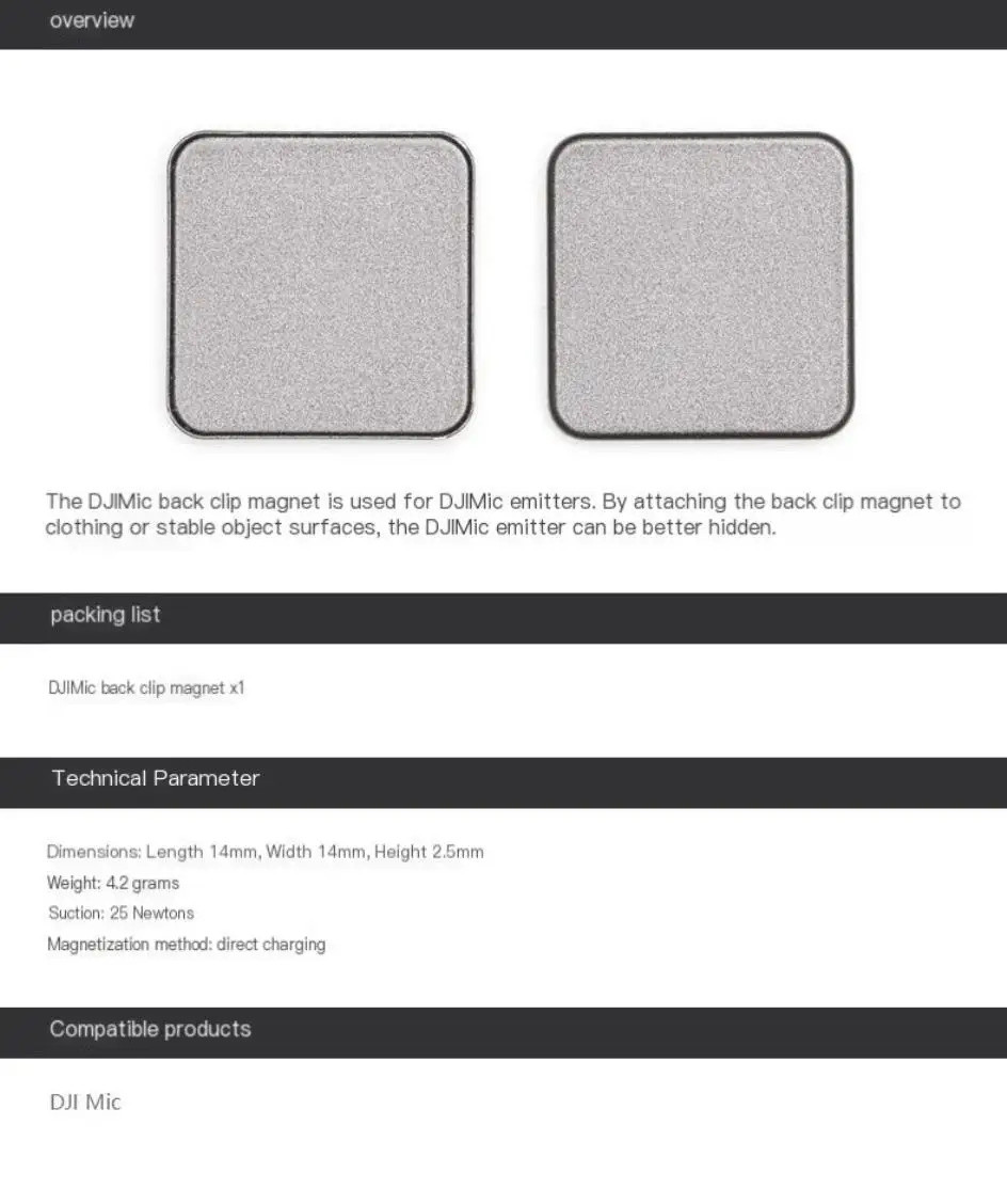 DJI MIC microphone transmitter end back clip magnet small bee large ...