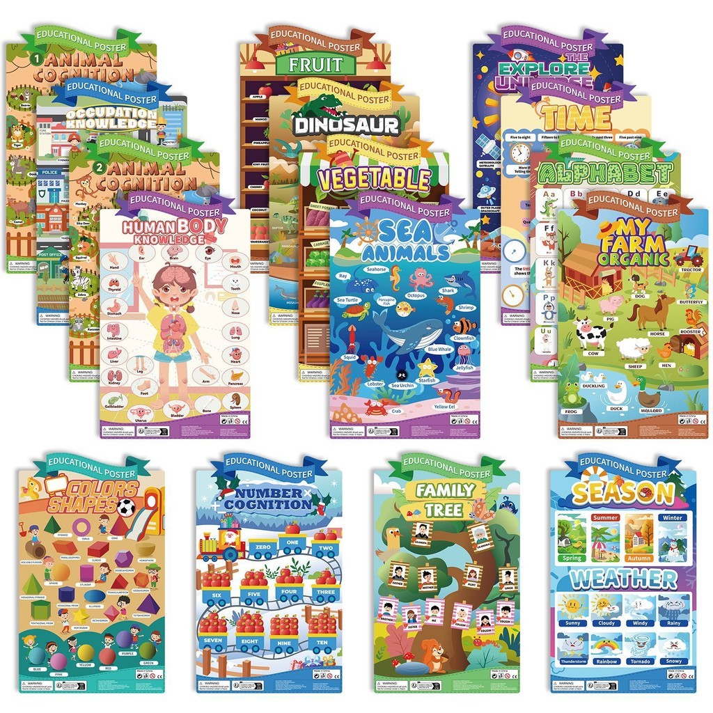 16Pcs Chart for Kid Educational Wall English Alphabet Numbers Chart ...