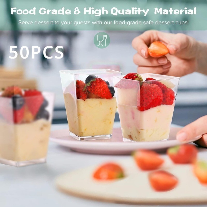 50pcs 60ml Square Round Clear Mousse Cups Appetizer Cup for Jelly ...