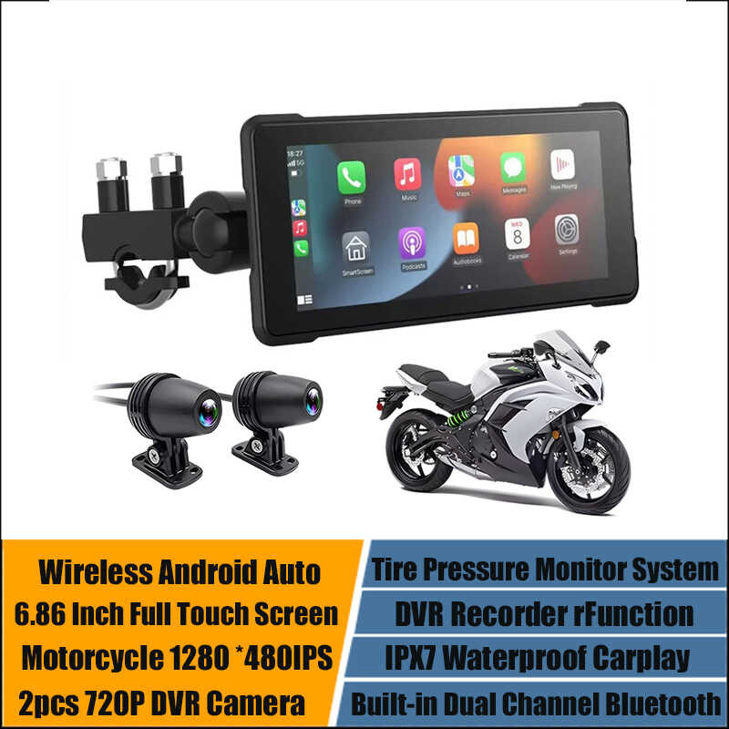 Wireless Android Auto DVR Carplay Touch Screen Motorcycle Front And ...