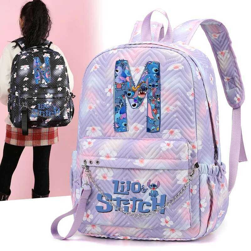 Anime Lilo Backpack Teen Letter Charm Junior Student Girl Casual ...
