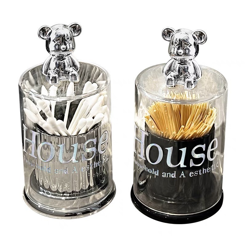 NEW Light Luxury High-end Bear Design Toothpick Holder w/Lid Cotton ...